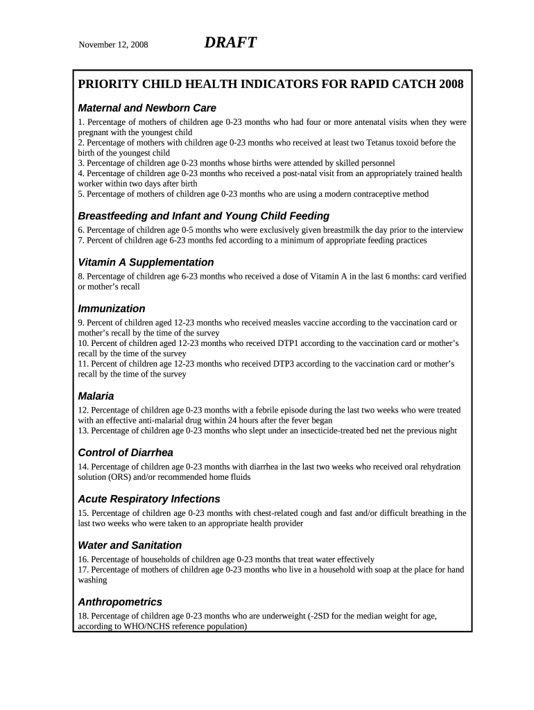 PRIORITY CHILD HEALTH INDICATORS Doc Template | pdfFiller