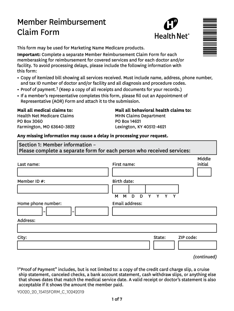 Fillable Online Member Reimbursement Claim Form. 2020-HN-MBR-CLAIM-FORM ...