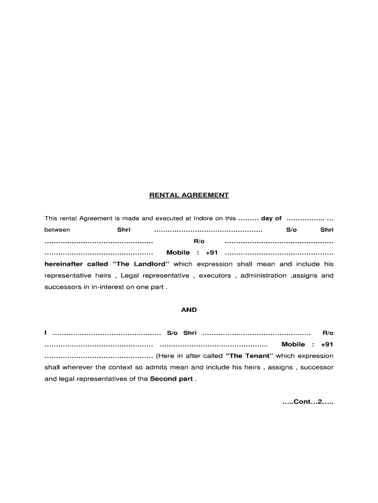 Rental Agreement - Blank Fillable Template | Fill Out, Print & Download ...