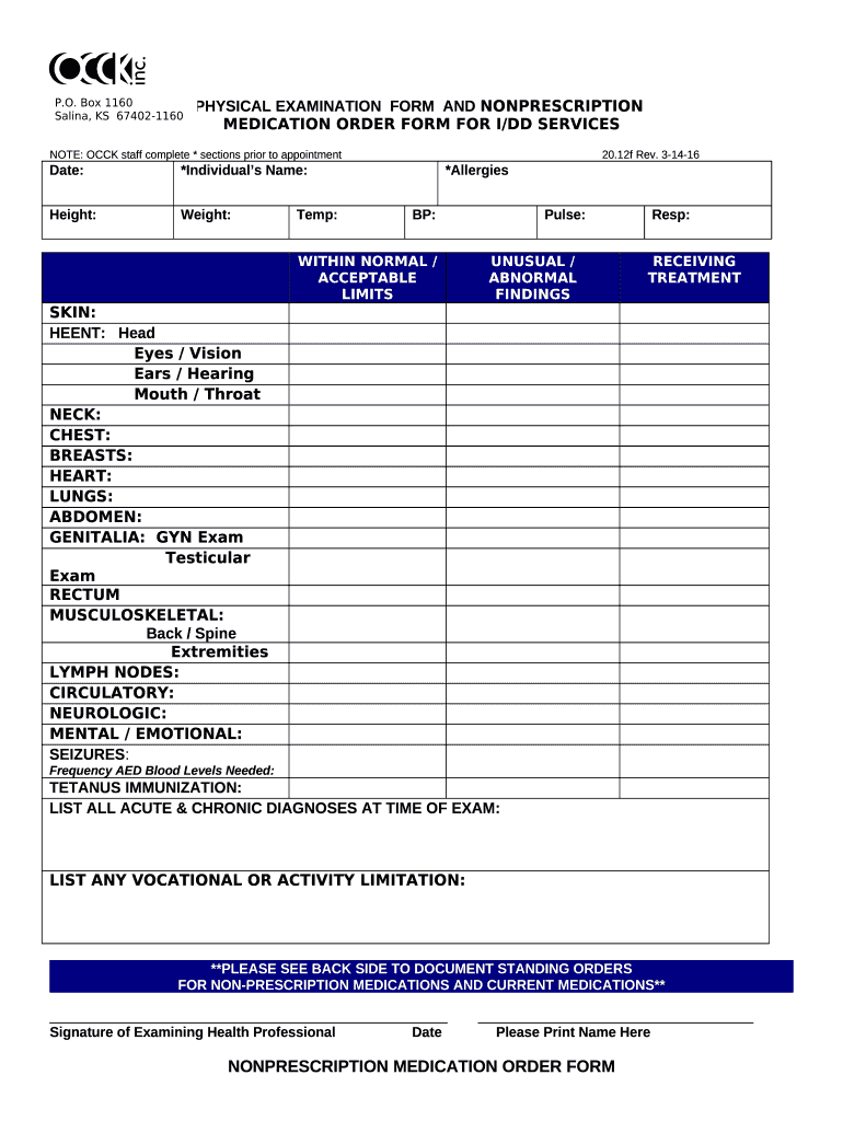 PHYSICAL EXAMINATIONAND NONPRESCRIPTION Doc Template | pdfFiller