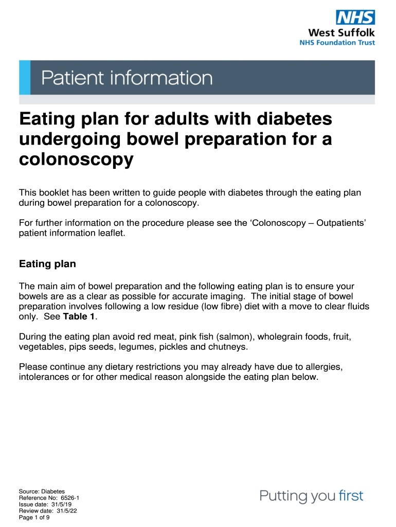 Fillable Online Diabetes and colonoscopy. How to take your medications ...