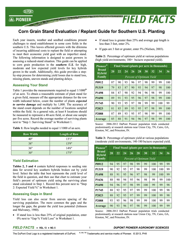 Fillable Online Corn Grain Stand Evaluation / Replant Guide for ...