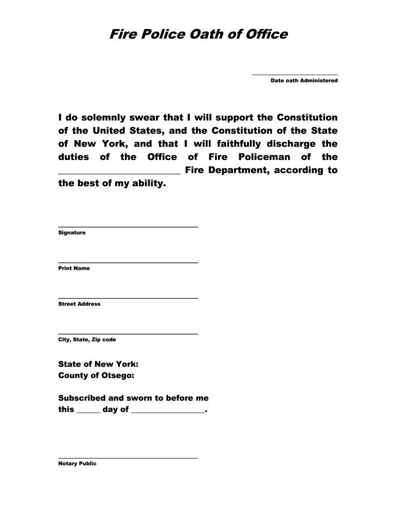 Fillable Online Fire Police Oath of Office Fax Email Print - pdfFiller