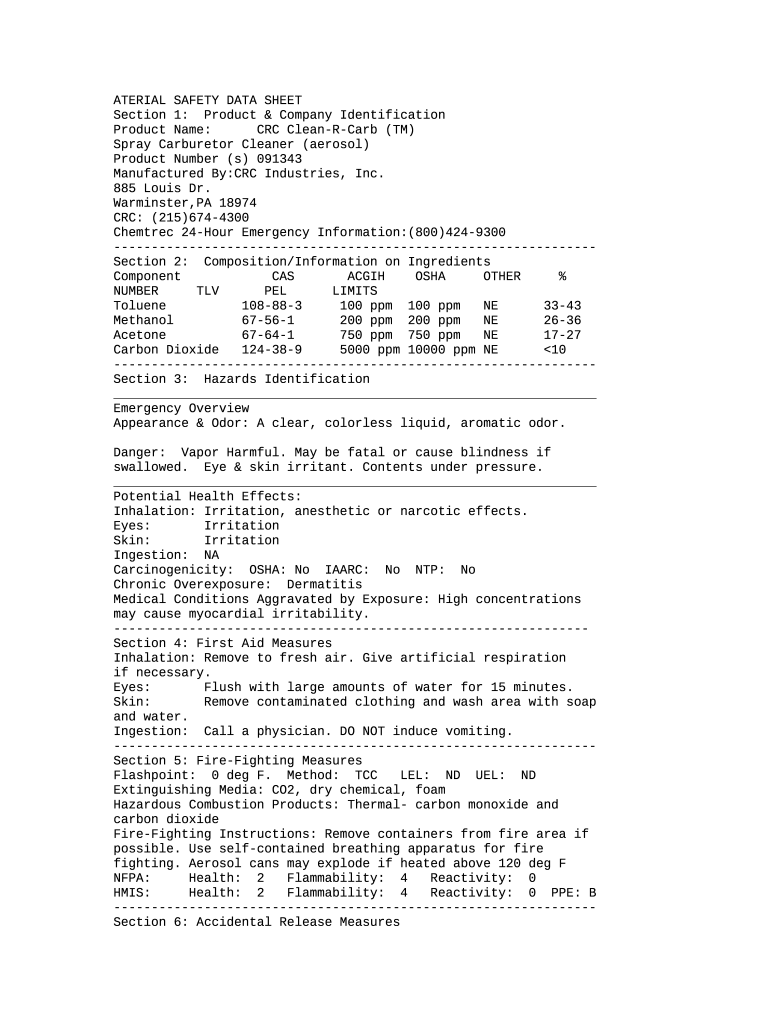 MATERIAL SAFETY DATA SHEET SECTION 1. CHEMICAL SUBSTANCE ... Doc ...
