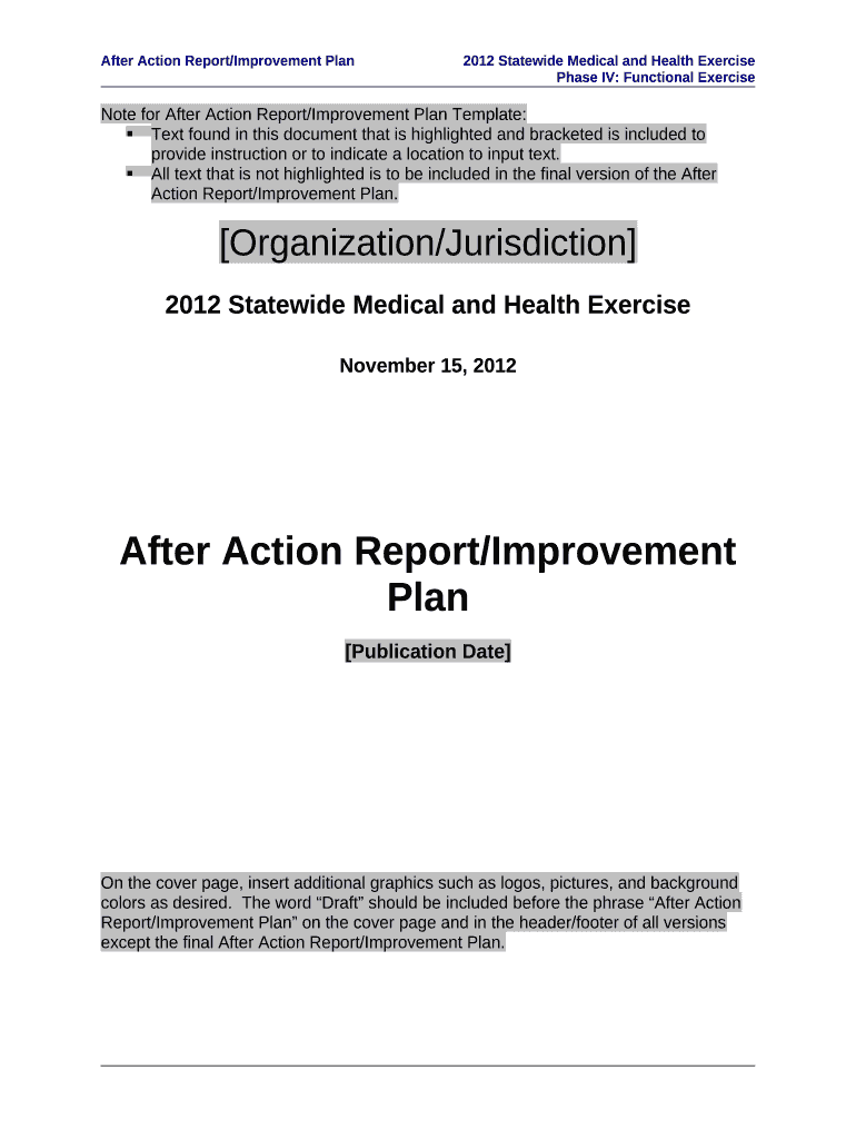 Note for After Action Report/Improvement Plan Template: Doc Template ...