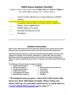 Fillable Online DNHS Dance Audition Checklist Fax Email Print - pdfFiller