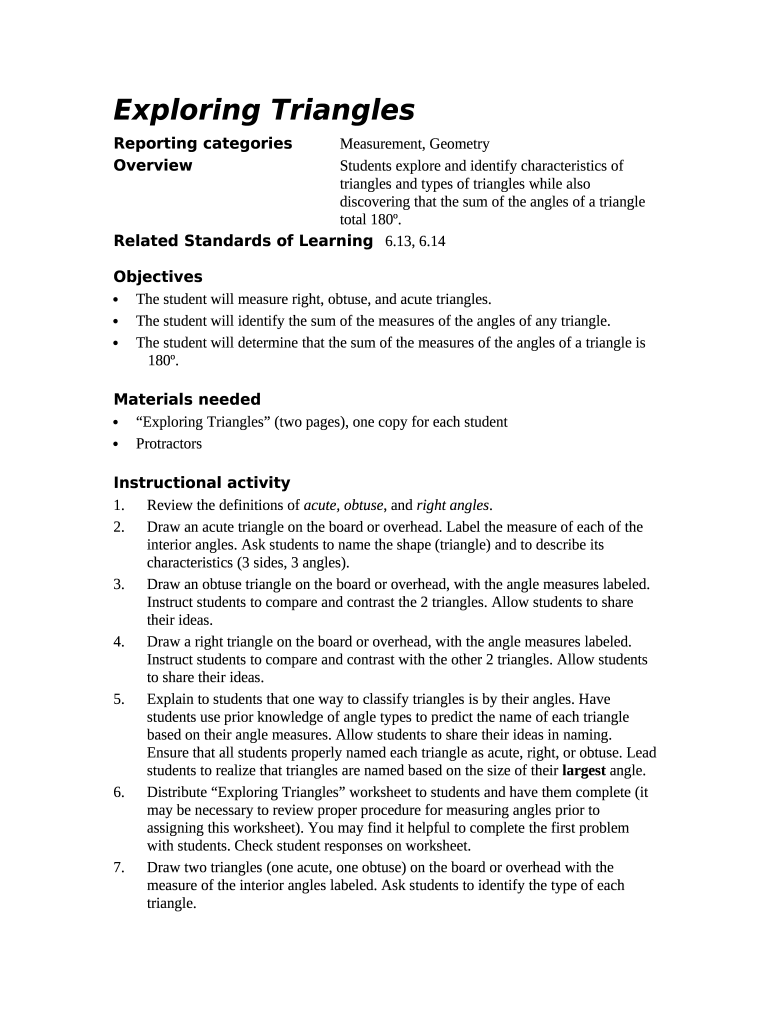 Exploring Triangles Doc Template | pdfFiller