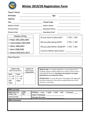Fillable Online Winter 2019/20 Registration Form - Ramp Interactive Fax ...