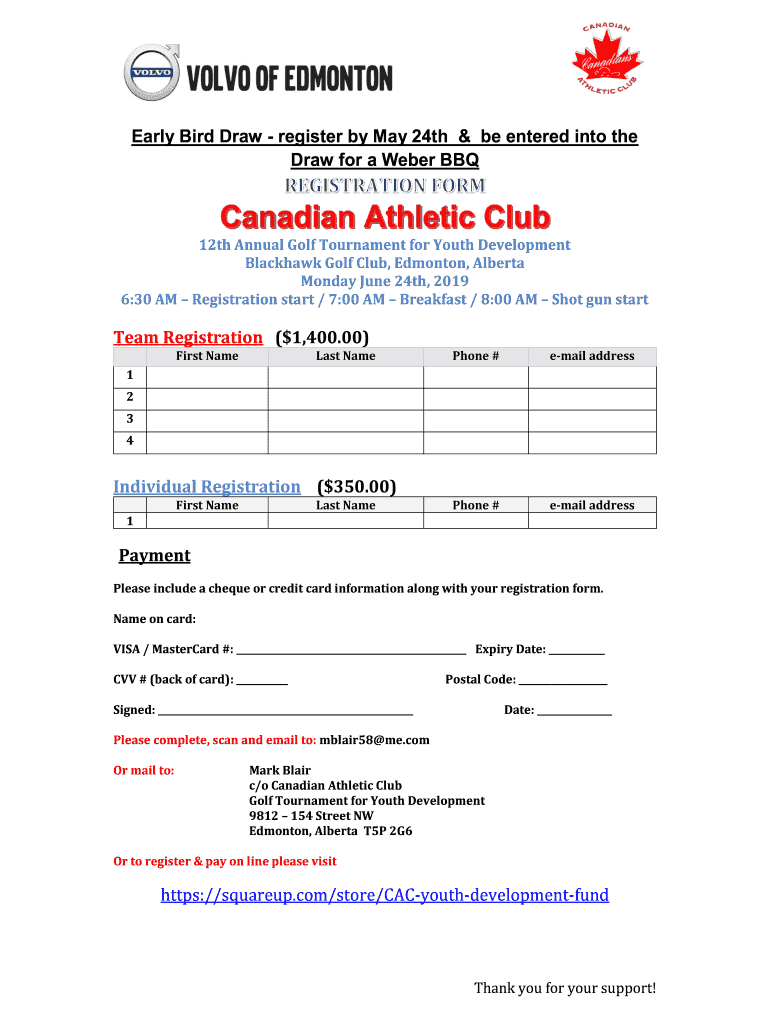 Fillable Online FINAL - CAC Registration form 2018 with may 21st early ...