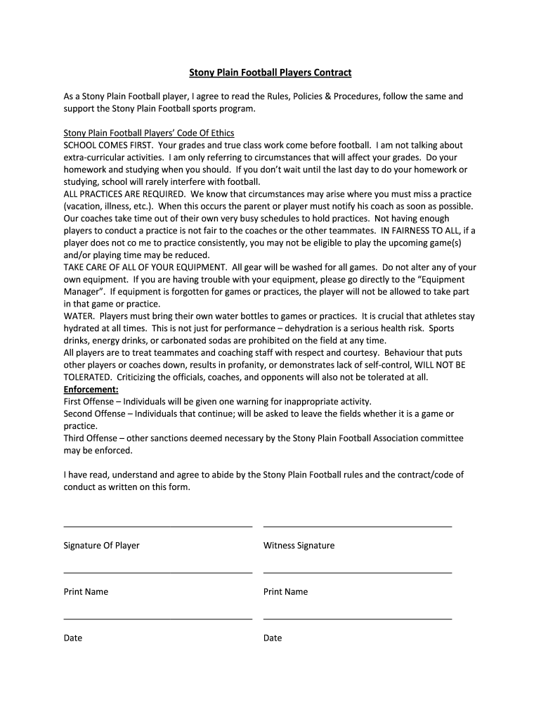 Fillable Online Stony Plain Football Players Contract Fax Email Print ...