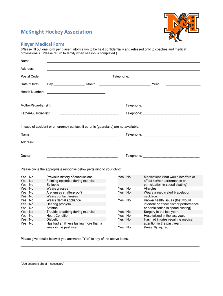 Fillable Online Player Medical Form 14-15 - Ramp Interactive Fax Email ...