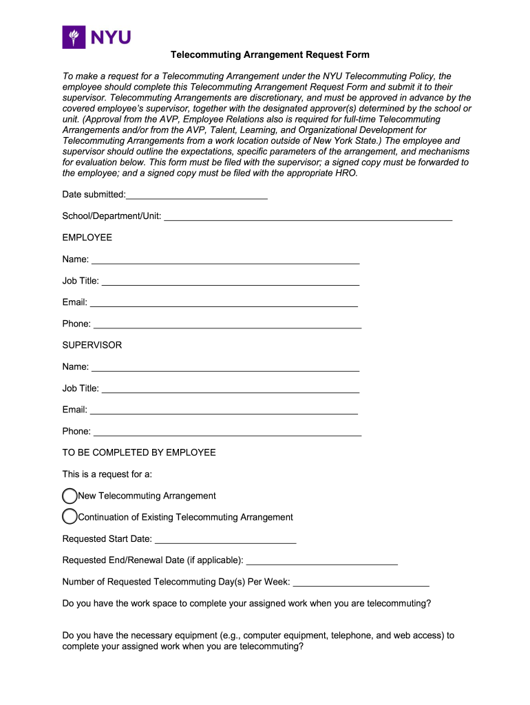 Fillable Online telecommuting request form Fax Email Print - pdfFiller