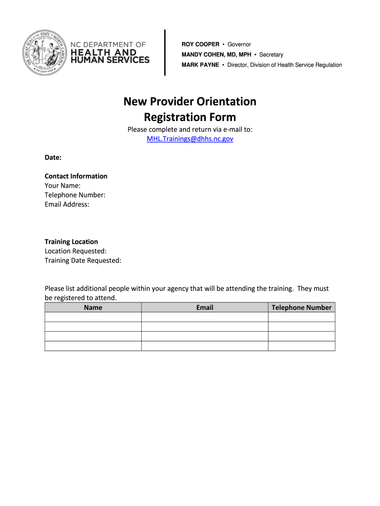 Fillable Online New Provider Orientation Registration Form Fax Email ...