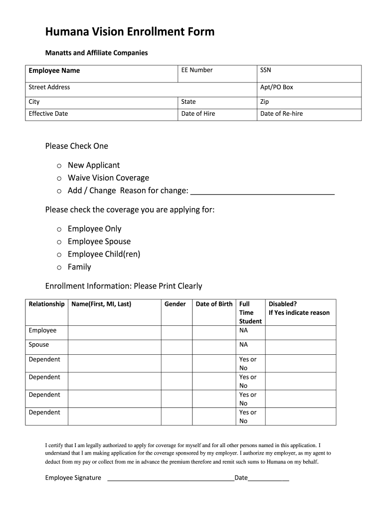 Fillable Online Humana Vision Enrollment Form Fax Email Print - pdfFiller