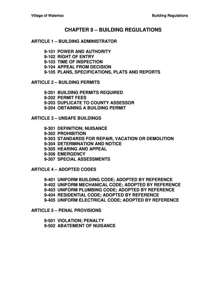 Fillable Online CHAPTER 9 BUILDING REGULATIONS Fax Email Print - pdfFiller