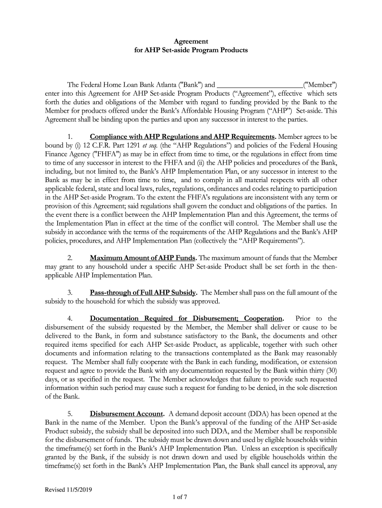 Fillable Online Agreement For AHP Set-aside Program Products Fax Email ...