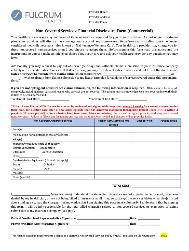 Fillable Online Non-Covered Services: Financial Disclosure Form ...