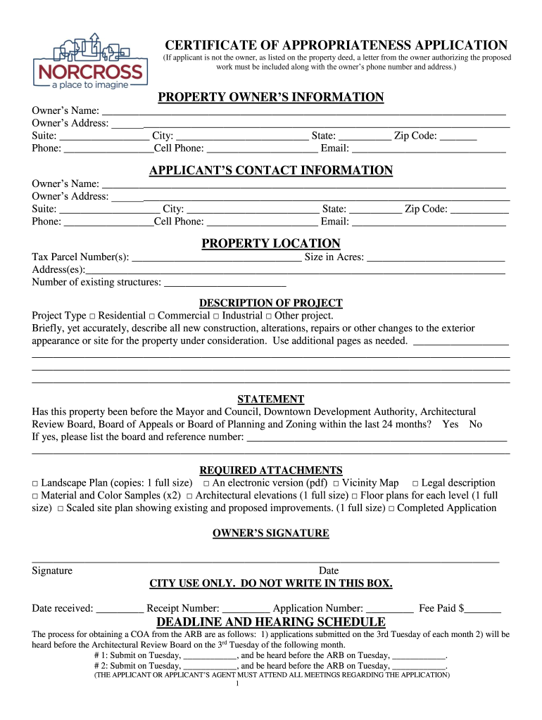 Fillable Online Application for Certificate of Appropriateness - City of Valdosta Fax Email ...