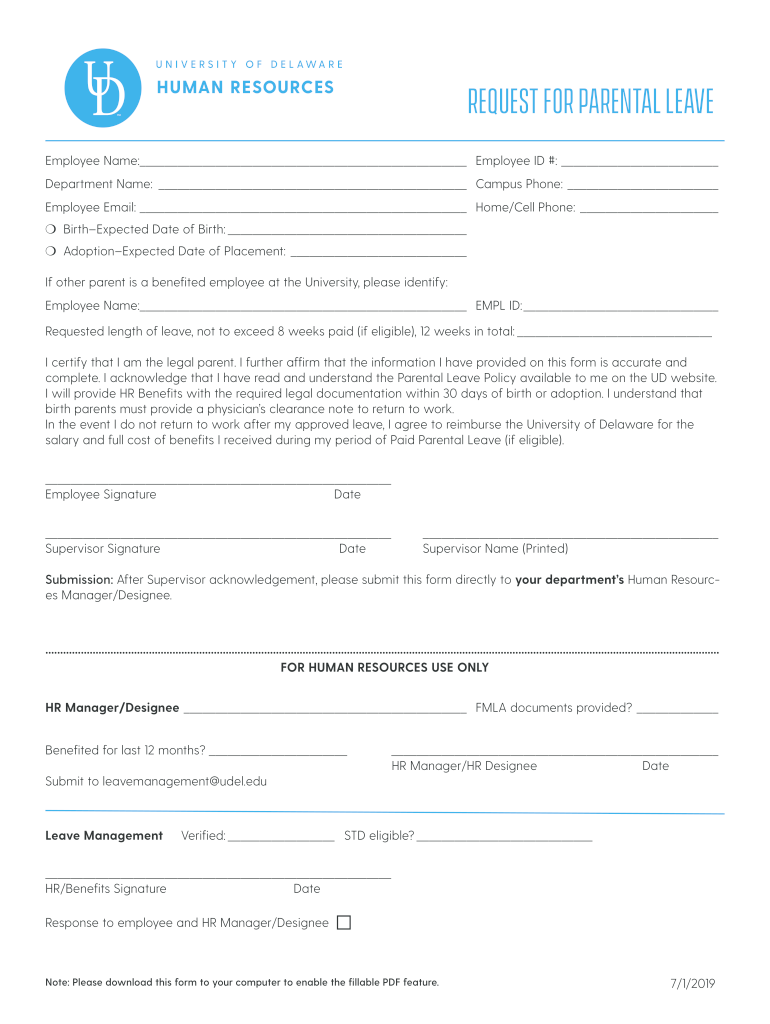 Fillable Online REQUEST FOR PARENTAL LEAVE Fax Email Print - pdfFiller