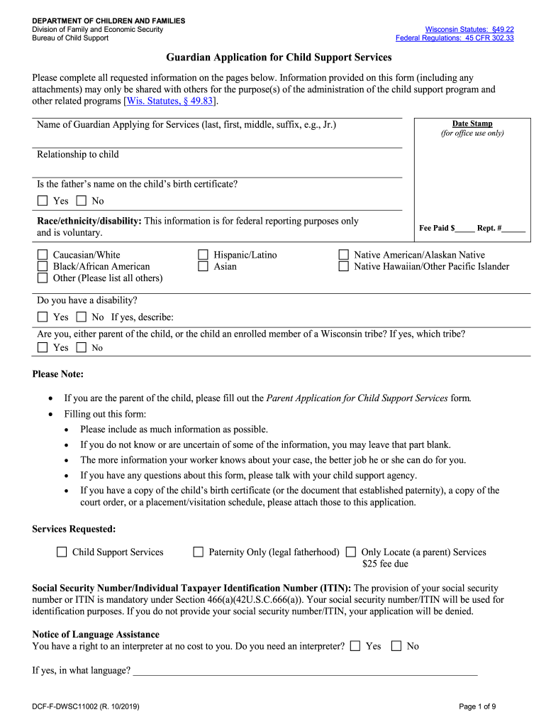 Fillable Online Parent's Application for Child Support Services Fax ...