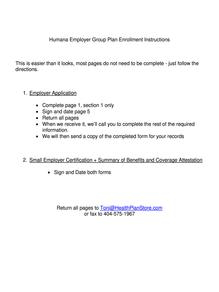 Fillable Online Humana Employer Group Plan Enrollment Instructions Fax ...