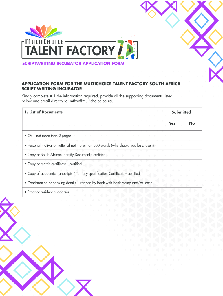 Fillable Online Mtf Swi Application Form Multichoice Talent Factory Fax Email Print Pdffiller