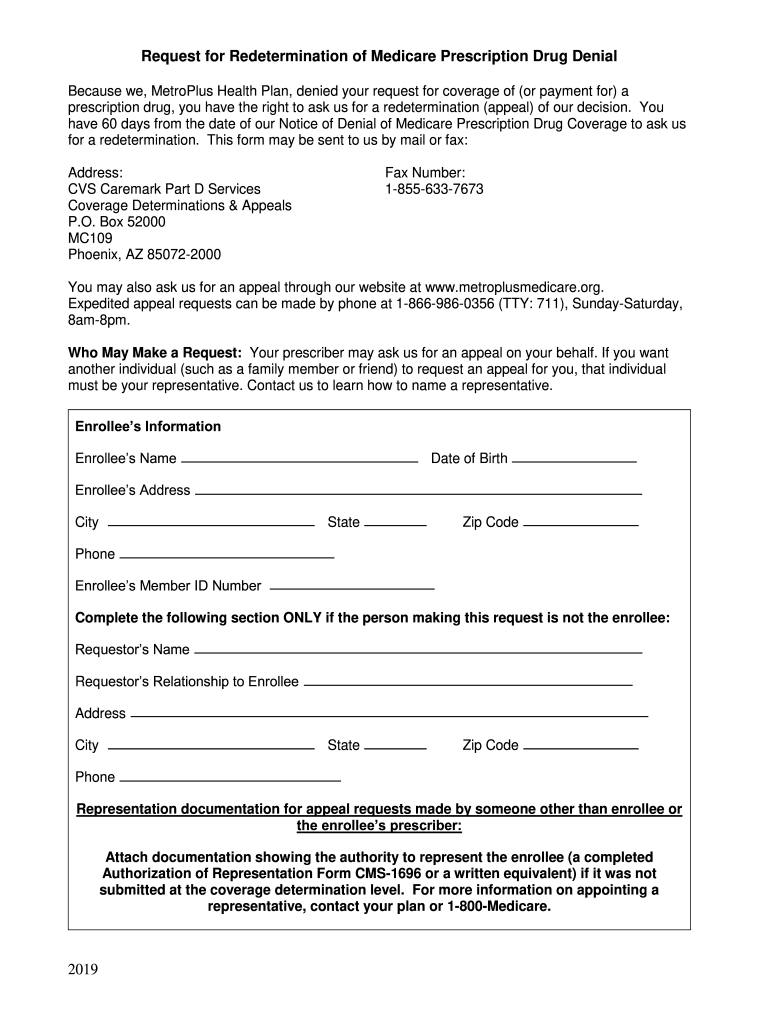 Fillable Online Redetermination Request Form. Prescription Drug Denial Form Fax Email Print ...