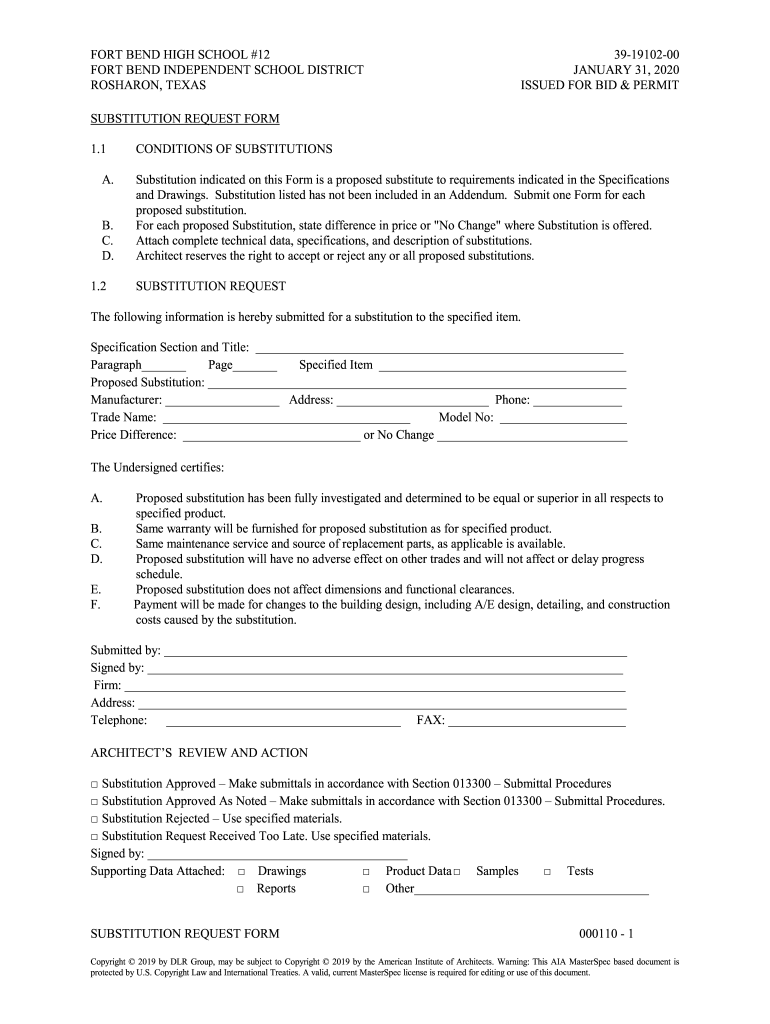 Fillable Online SUBSTITUTION REQUEST FORM. SUBSTITUTION REQUEST FORM Fax Email Print - pdfFiller