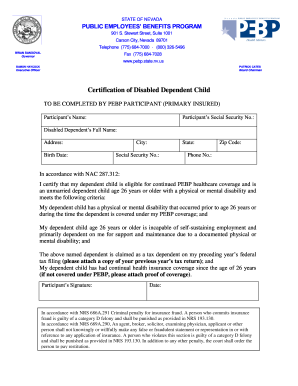 Fillable Online TO BE COMPLETED BY PEBP PARTICIPANT (PRIMARY INSURED ...
