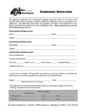 Fillable Online SUBDIVISION/CONDOMINIUM APPLICATION FORM (ATTACH CITY ... Fax Email Print ...