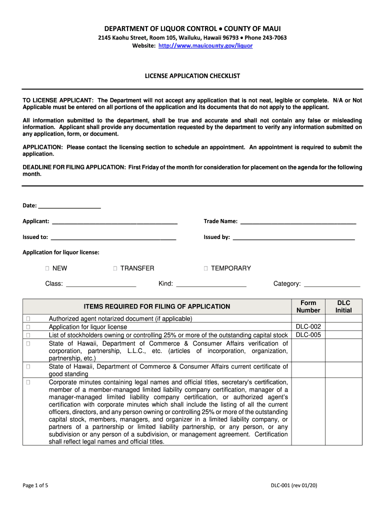 Fillable Online eDLC-001 License application checklist 01-20 PDF Fax ...