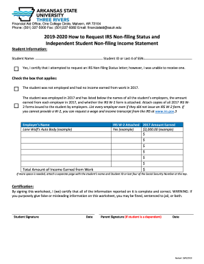 Fillable Online 2019-2020 How to Request IRS Non-filing Status and Fax ...