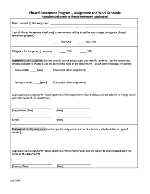 Fillable Online Phased Retirement Program Assignment and Work Schedule ...