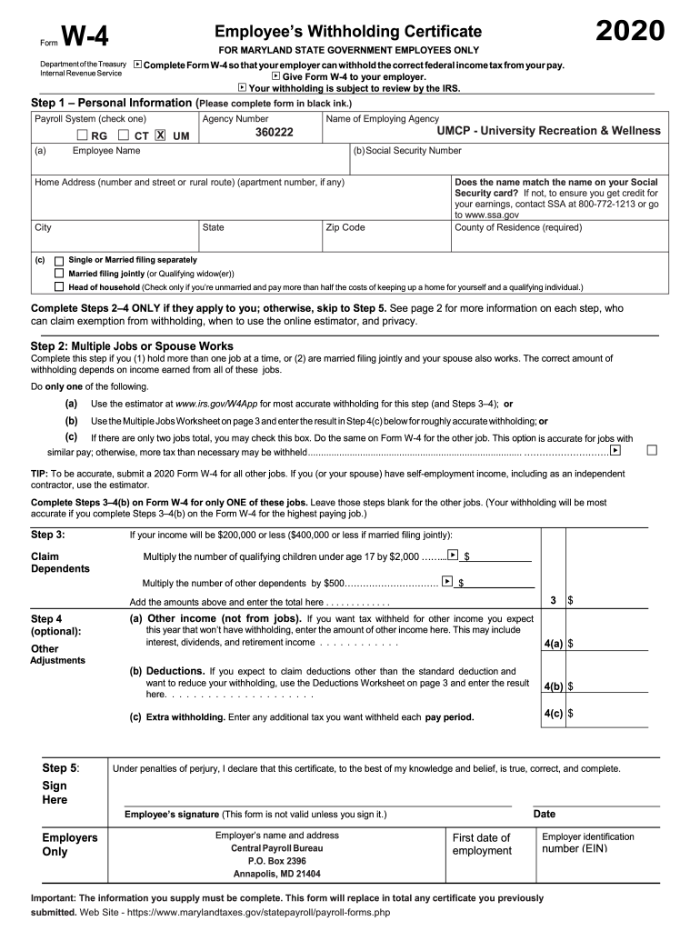 Fillable Online Department of the Treasury Complete Form W-4 so that ...