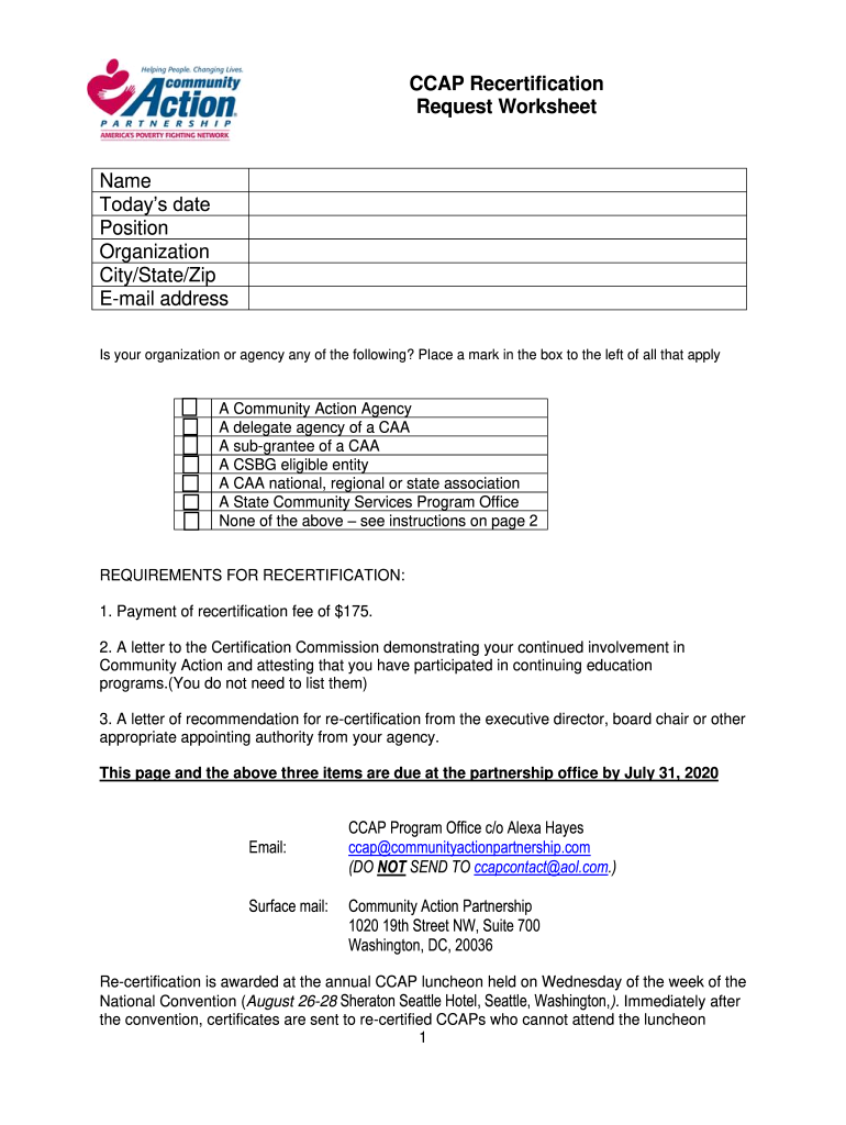 Fillable Online Recertification Request Worksheet; Fax Email Print ...
