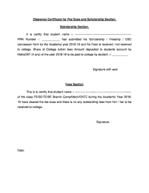 Fillable Online Clearance Certificate for Fees Dues and Scholarship ...