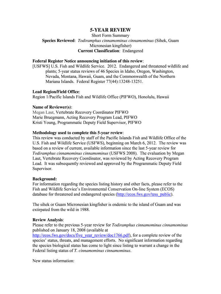 Fillable Online 5-YEAR REVIEW Short Form Summary Fax Email Print ...