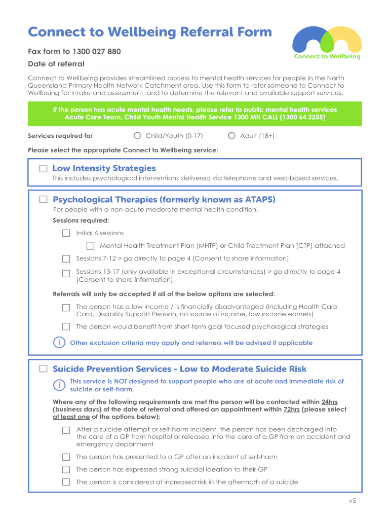 Fillable Online Connect to Wellbeing Referral Form - North Coast ...