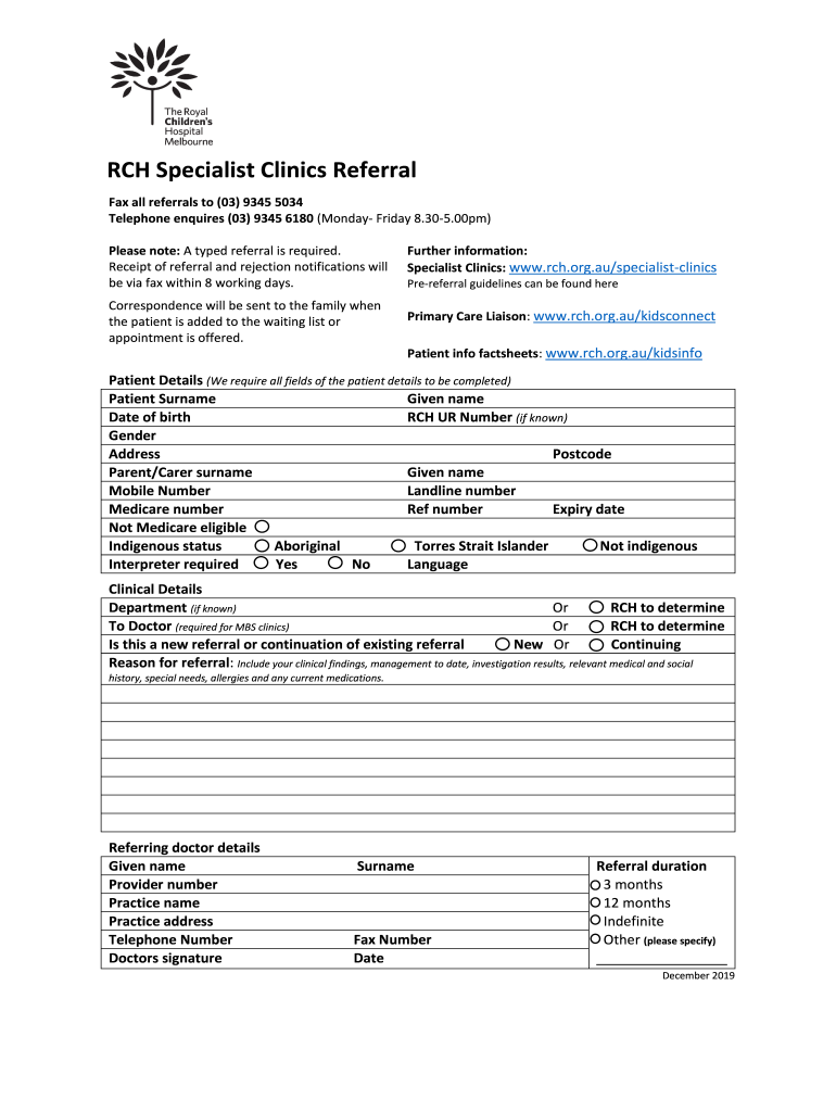 Rch specialist clinics referral: Fill out & sign online | DocHub
