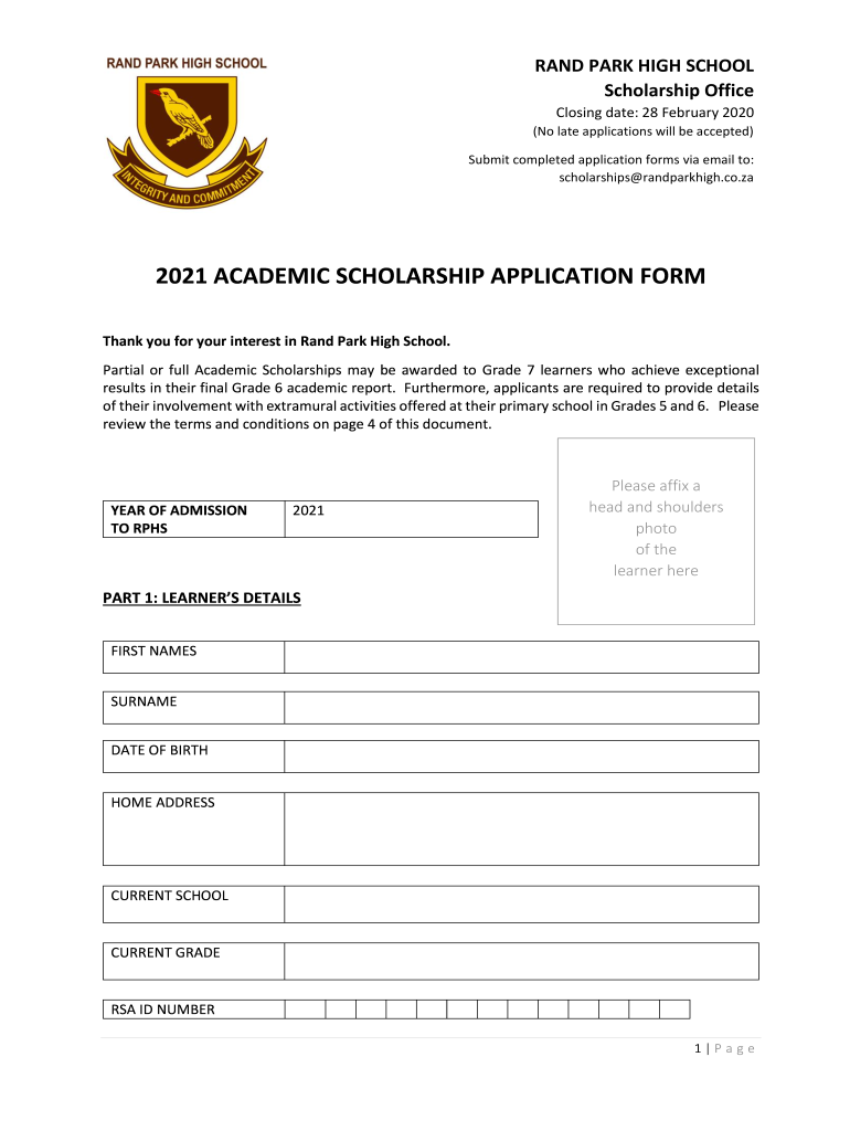 Fillable Online 2021 academic scholarship application form - Rand Park High School Fax Email ...