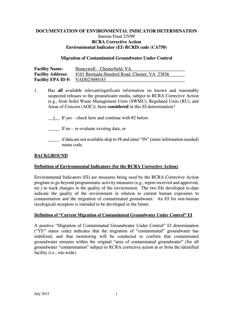 Fillable Online EPA Region 3 RCRA Corrective Action Environmental ...