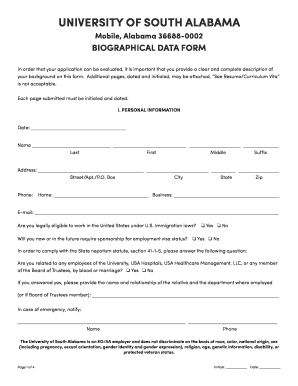 Fillable Online 7803 Biographical Data Form Fax Email Print - pdfFiller