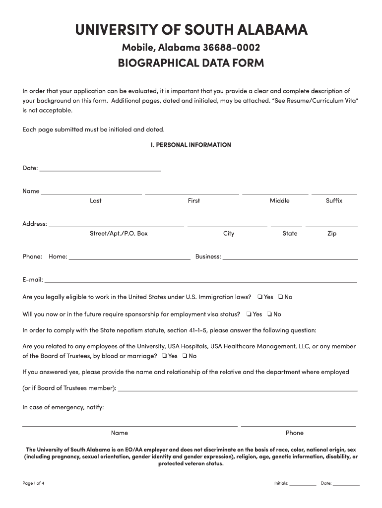 Fillable Online 7803 Biographical Data Form Fax Email Print - pdfFiller