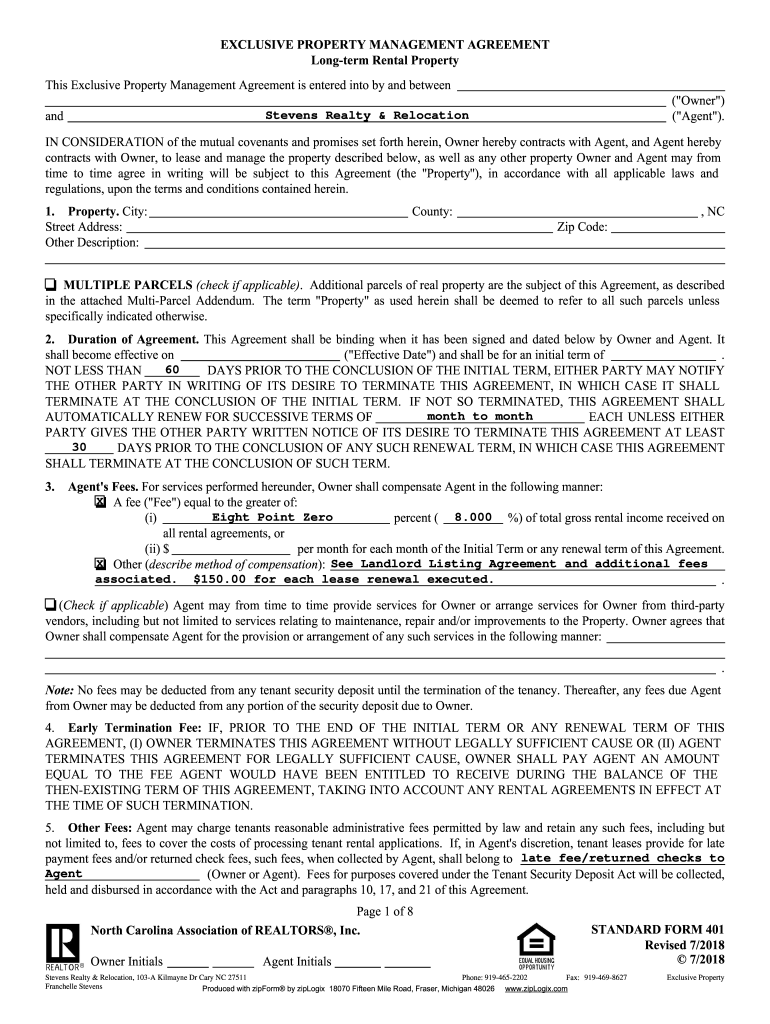 Fillable Online EXCLUSIVE PROPERTY MANAGEMENT AGREEMENT Long-term ...