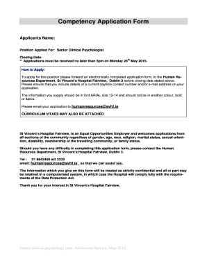 Fillable Online Competency Application Form - svhf.ie Fax Email Print ...