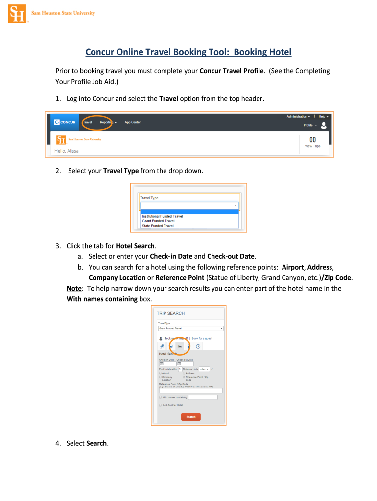 Fillable Online Concur Online Travel Booking Tool: Booking Air - Sam ...