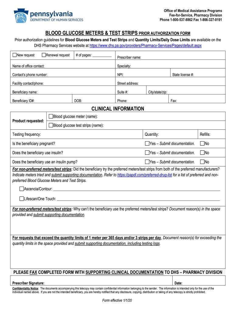 Fillable Online Blood Glucose Meters and Test Strips Form Fax Email ...