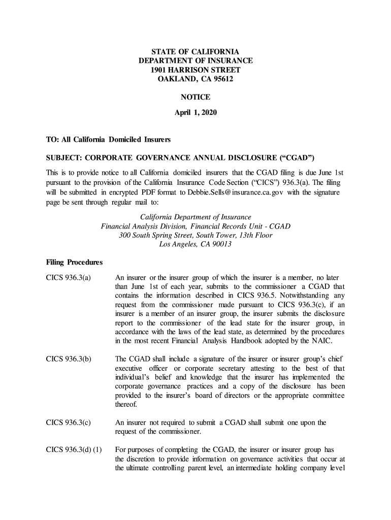 Fillable Online Corporate Governance Annual Disclosure Model Act - NAIC ...