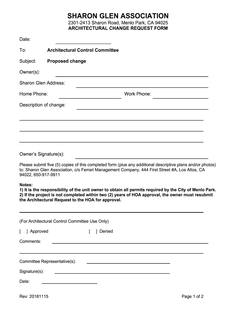 Fillable Online ARCHITECTURAL CHANGE REQUEST FORM Architectural Control ...