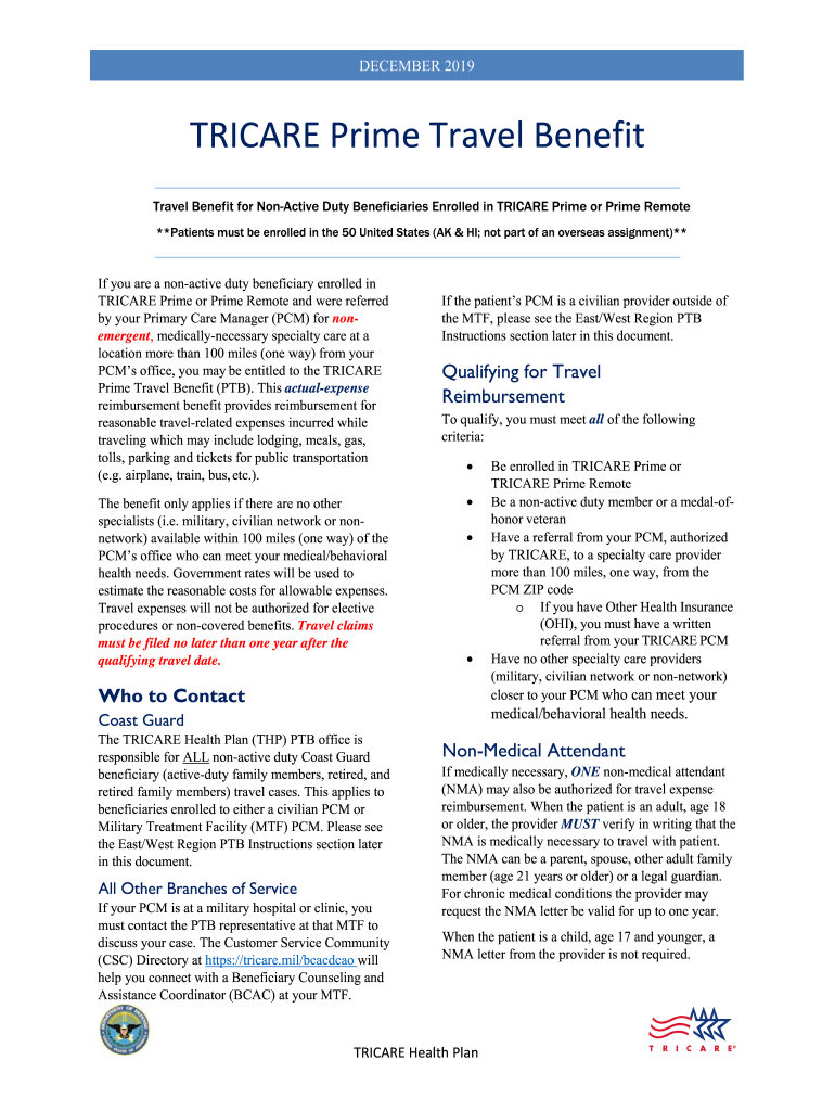 Fillable Online TRICARE Prime Travel Expense Reimbursement - Tricare ...